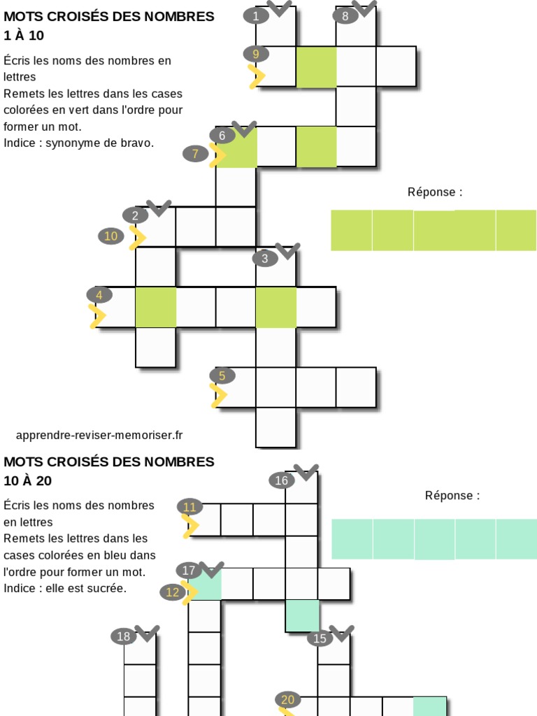 Mots Croisés des Nombres et Dizaines | PDF