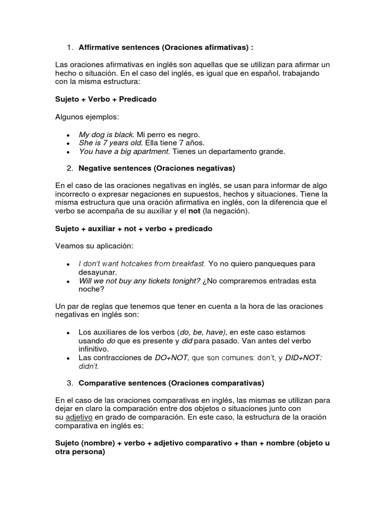 Affirmative Sentences | PDF | Verbo | Oración (Lingüística)