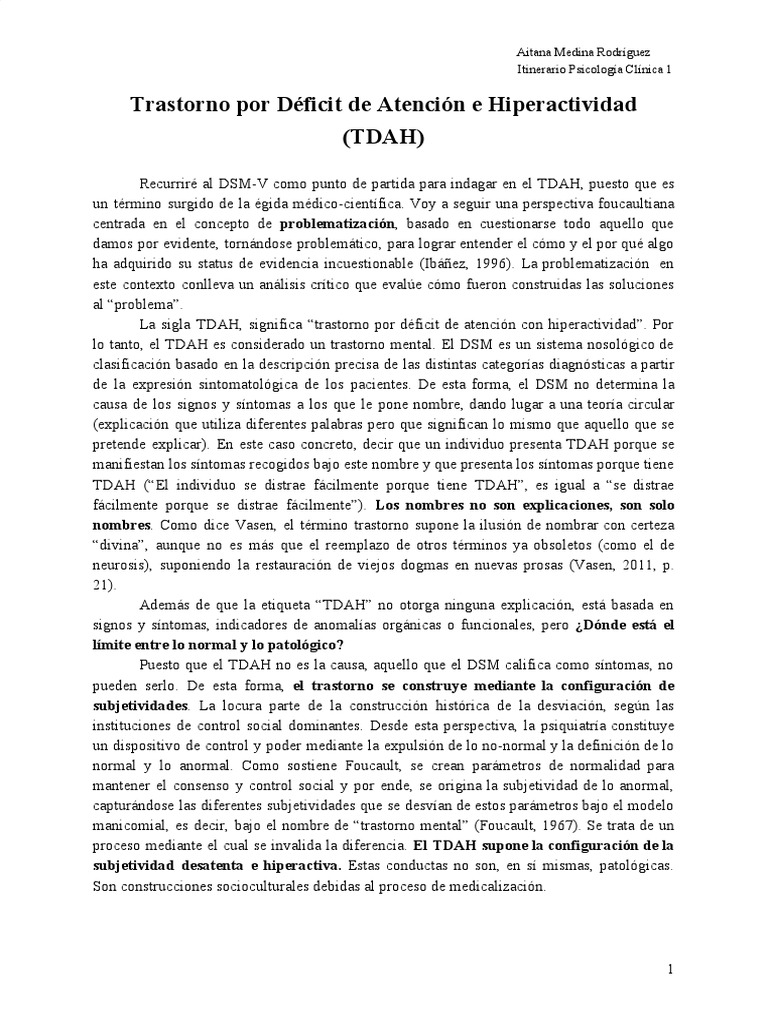 Trastorno Por Déficit de Atención e Hiperactividad (TDAH) | PDF | Desorden hiperactivo y deficit ...