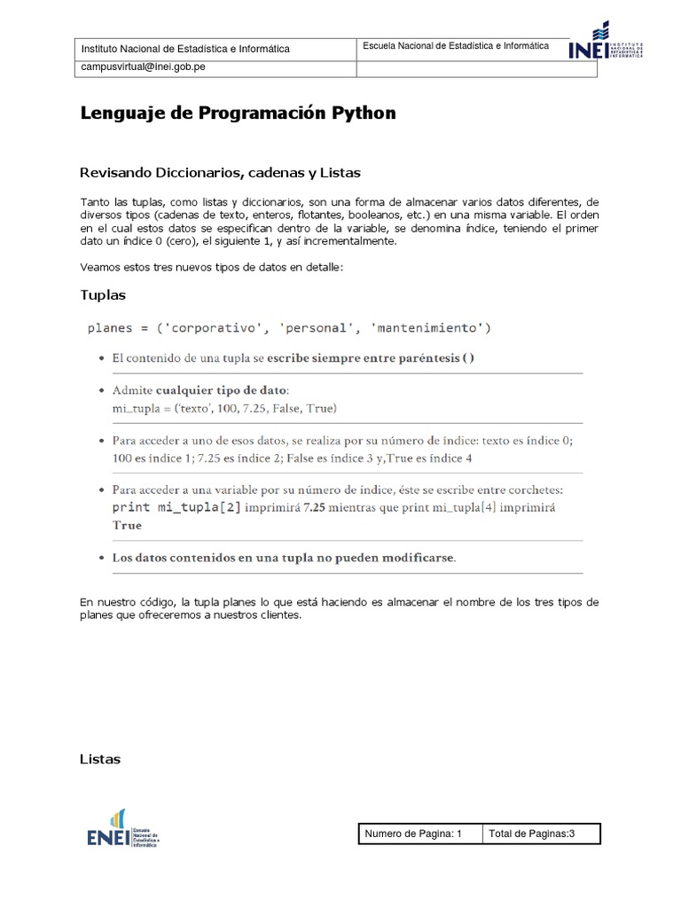 Python: Tuplas, Listas y Diccionarios | PDF