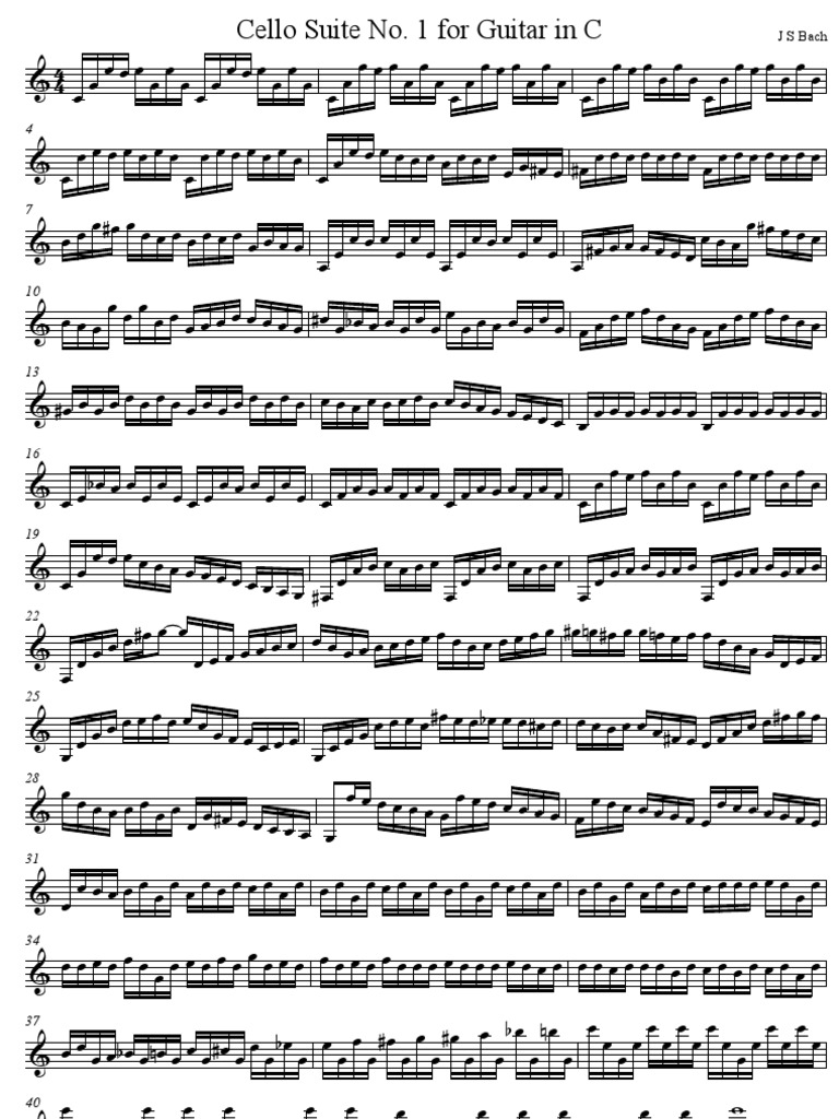 Cello Suite No. 1 BWV 1007 For Guitar Notation and TAB | PDF ...