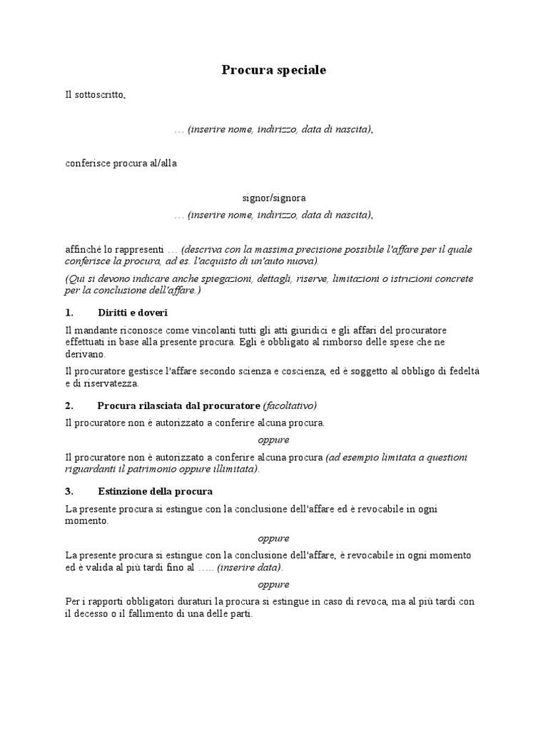 Modelli Di Contratto-Procura Speciale-Cap | PDF