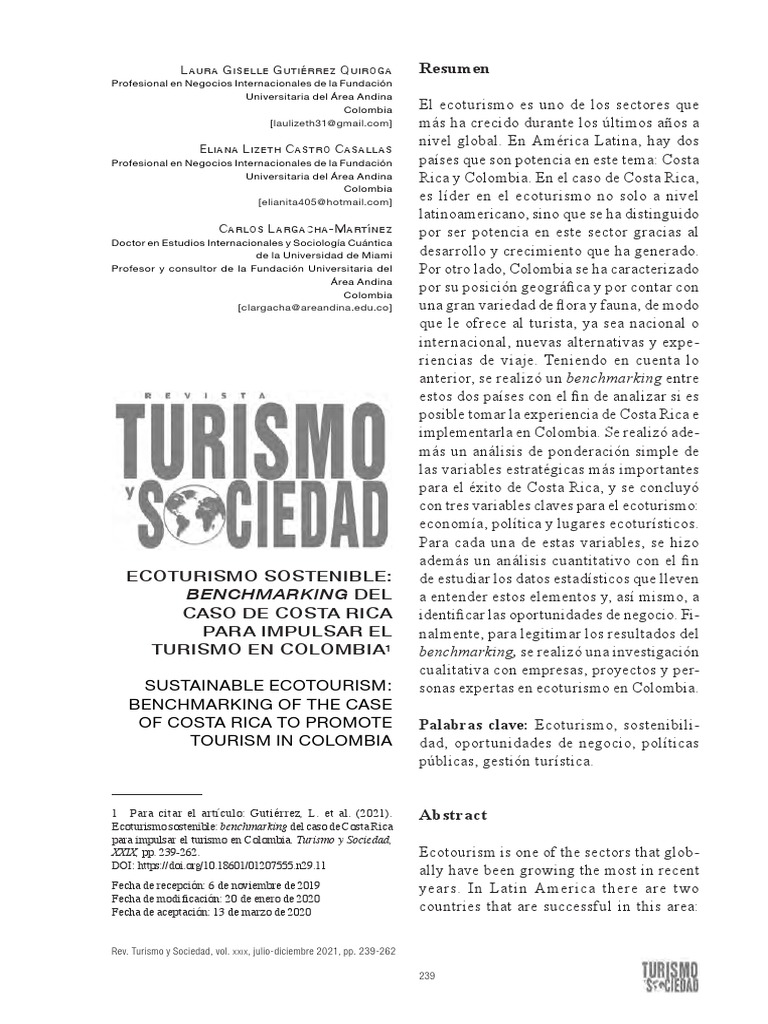 Ecoturismo Sostenible Costa Rica Colombia | PDF | Turismo | Colombia