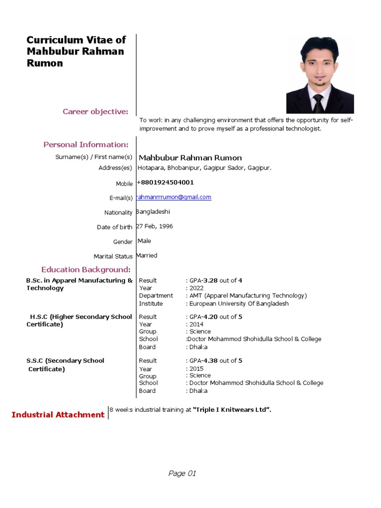 CV of Mahbubur Rahman Rumon | PDF | Cognition