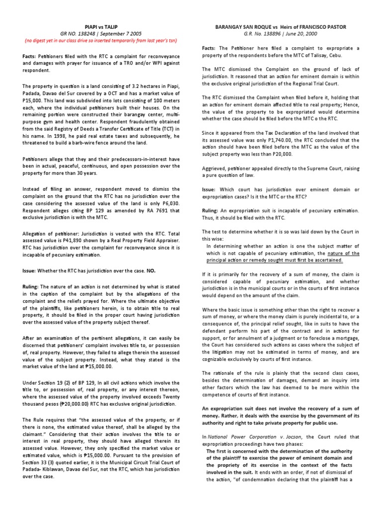 Determining Jurisdiction in Eminent Domain and Expropriation Cases ...