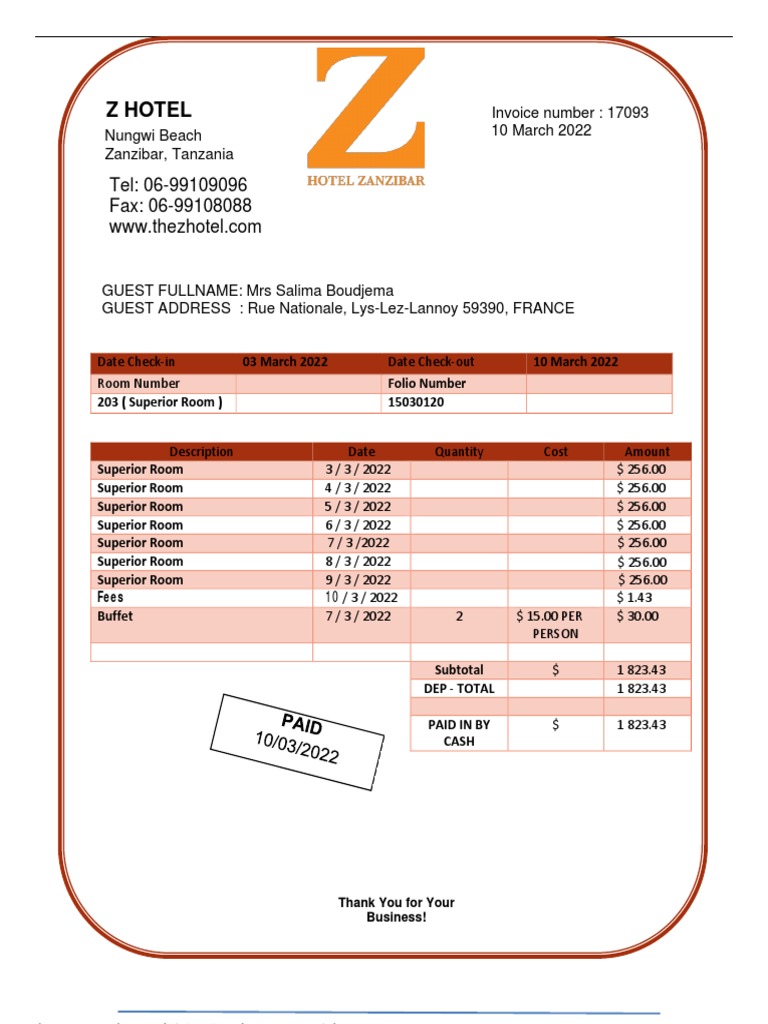 Hotel Invoice Situation 1 PDF | PDF
