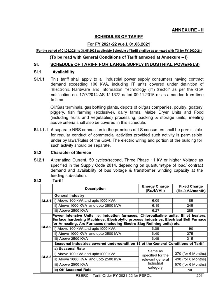 PSPCL Tariff Order FY 2021 22 Annex 2 | PDF | Street Light ...