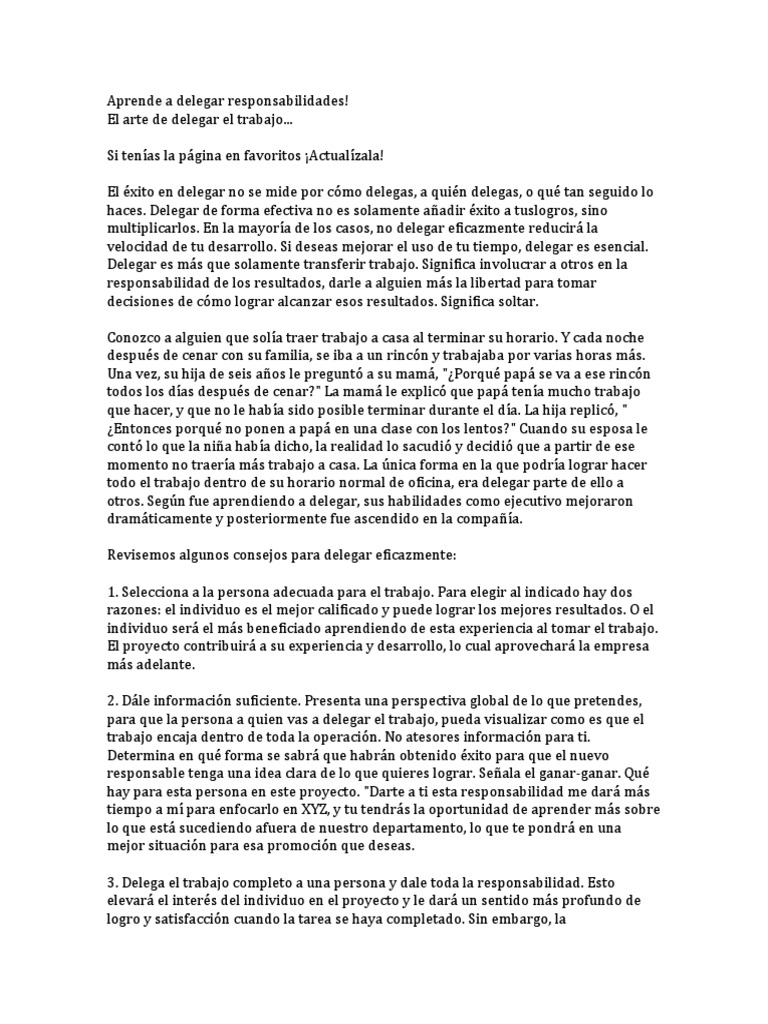 Aprende A Delegar Responsabilidades | PDF