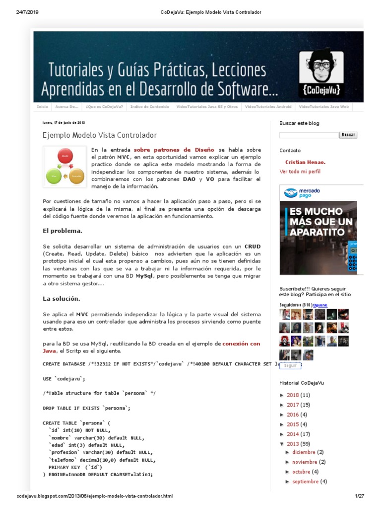 CoDejaVu - Ejemplo Modelo Vista Controlador | PDF | Modelo – Vista ...