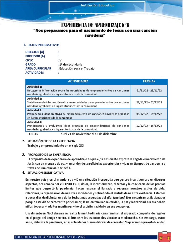 Ept 1º Eda 8 - 2022 | PDF | Aprendizaje | Iniciativa empresarial