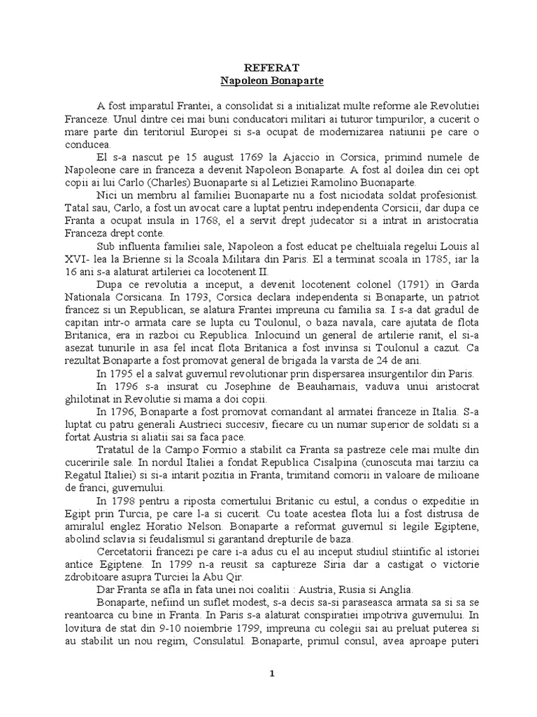 Referat Napoleon Bonaparte | PDF