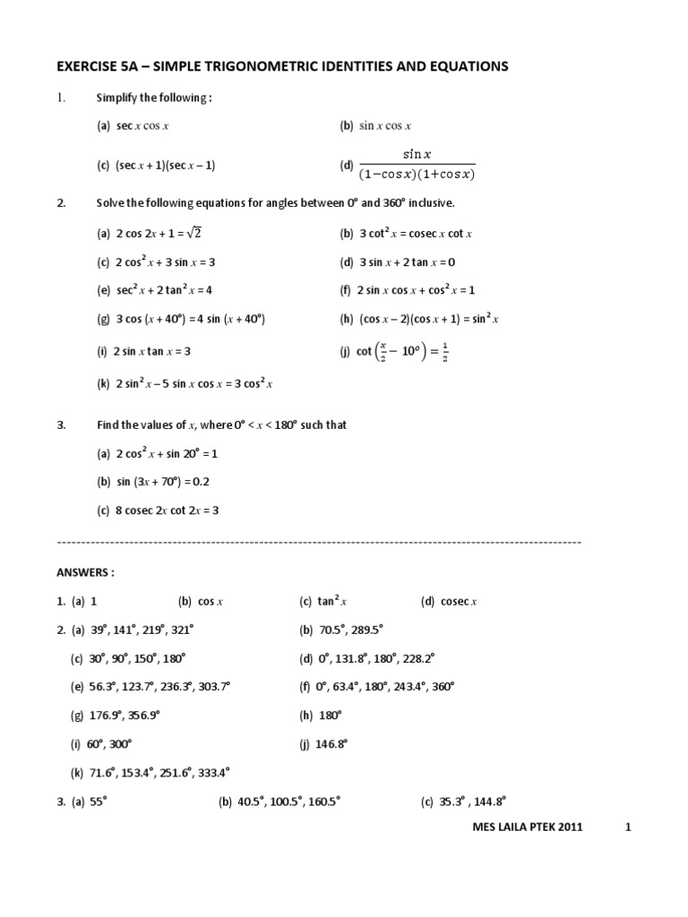 Practice Exercise On Trigonometry p3 | PDF | Sine | Lie Groups