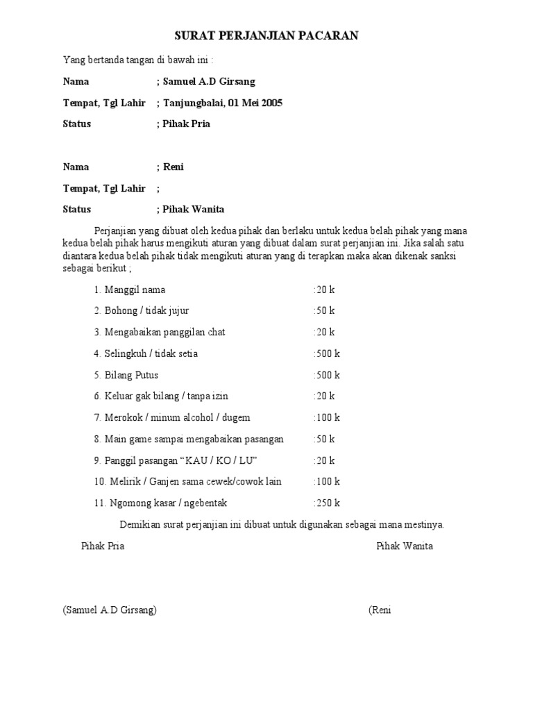 Surat Perjanjian Pacaran | PDF