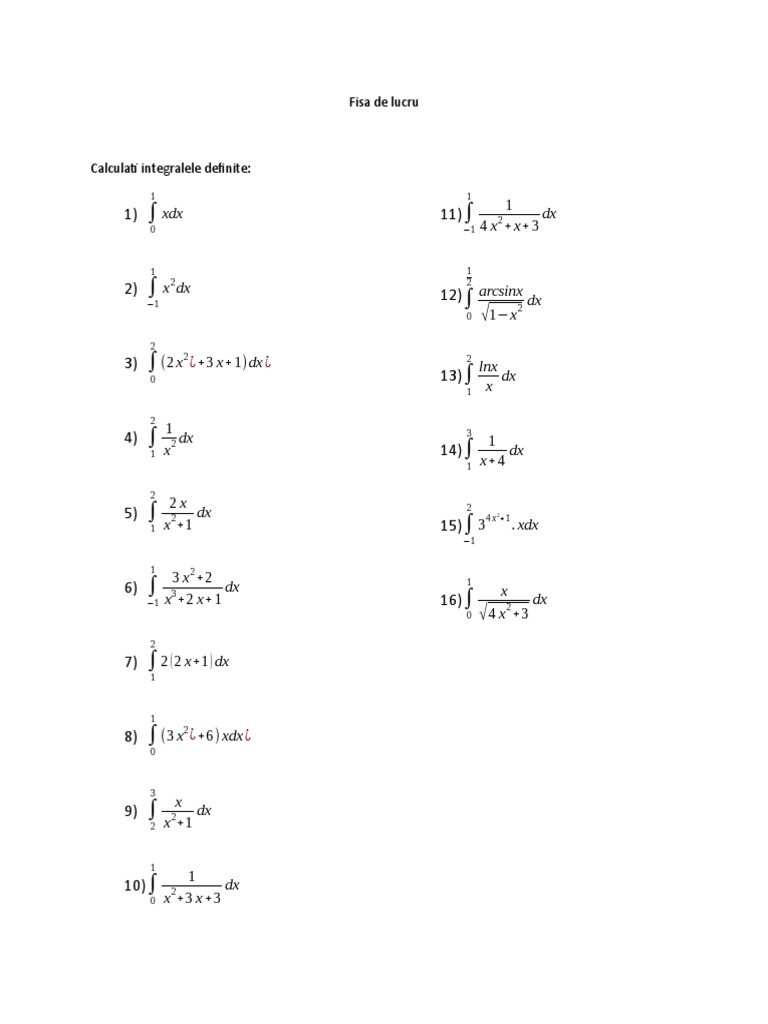 493 Fisa de Lucru Integrale | PDF