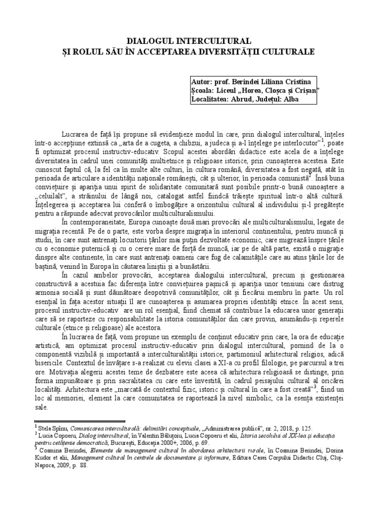 Dialogul Intercultural I Rolul Sau in A | PDF