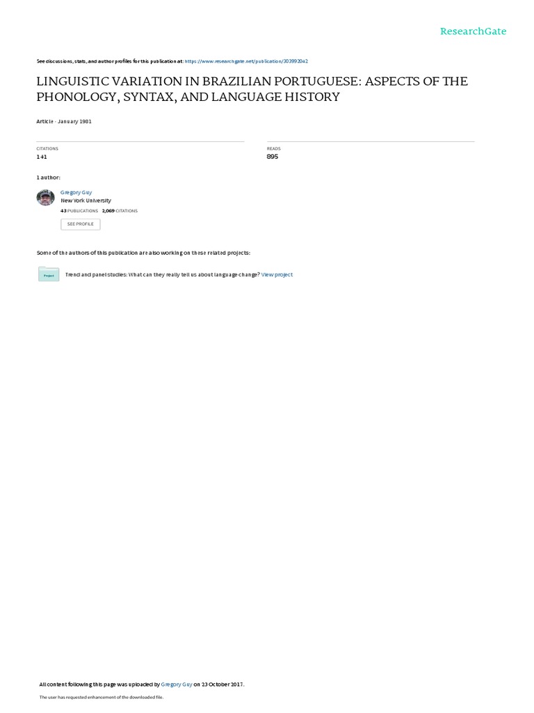 Guy 1981 Linguistic Variation in Brazilian Portuguese | PDF | Copyright | Reproduction