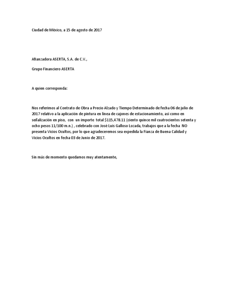 Carta NO Vicios Ocultos | PDF