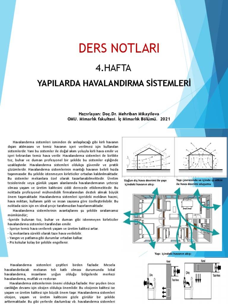 DERS NOTU. Hafta 4. YAPILARDA HAVALANDIRMA SİSTEMLERİ | PDF