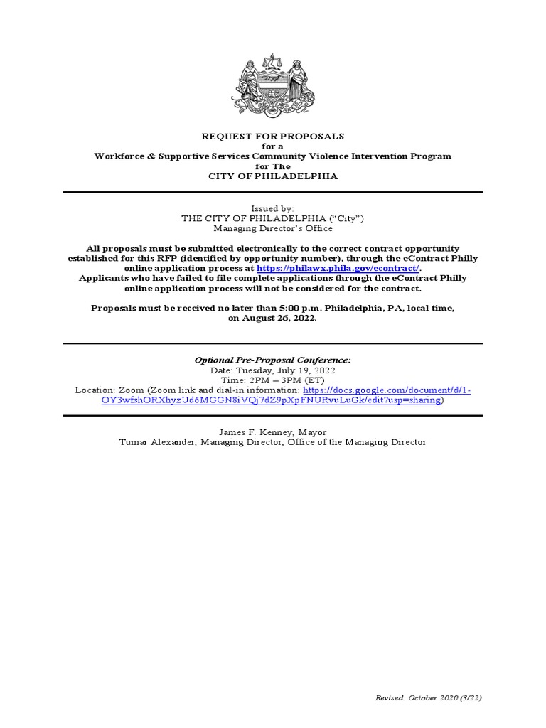 The City of Philadelphia's Request For Proposals The City's READI ...