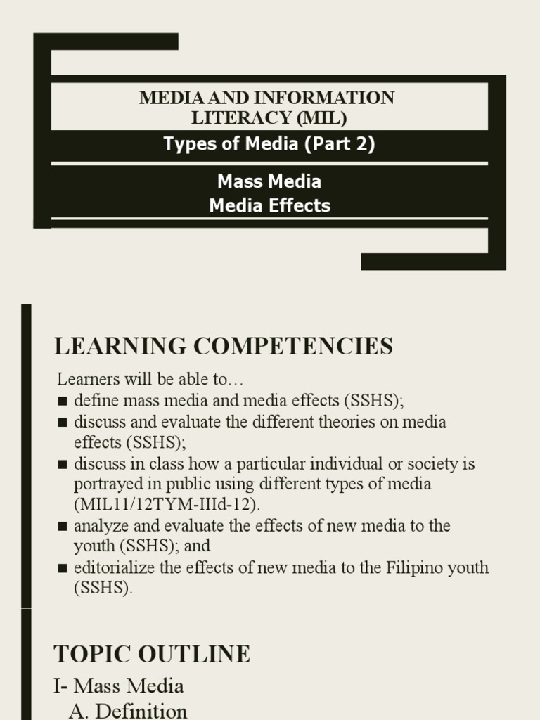 3.MIL 4. Types of Media Part 2 Mass Media and Media Effects | PDF ...