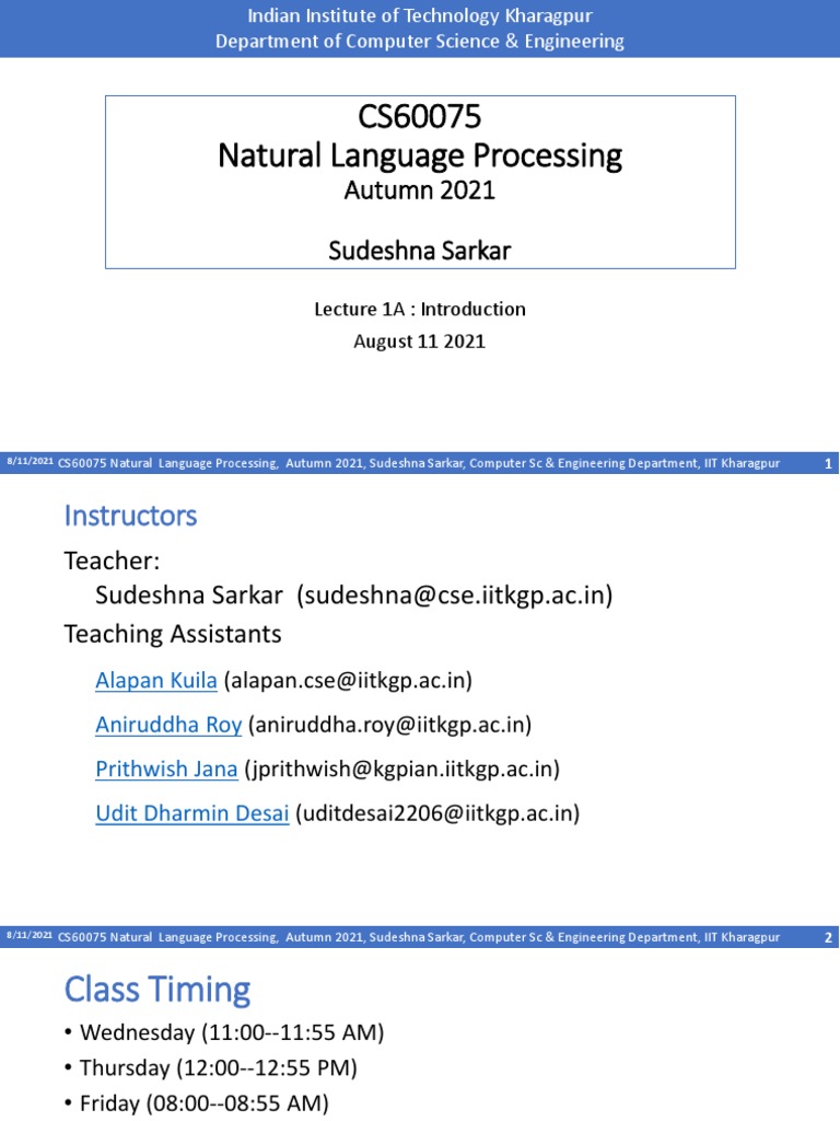 NLP Course Overview IIT Kharagpur | PDF | Applied Mathematics ...