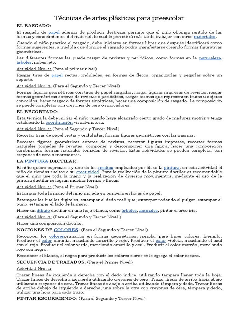 Técnicas de artes plásticas para desarrollar la creatividad y destrezas ...