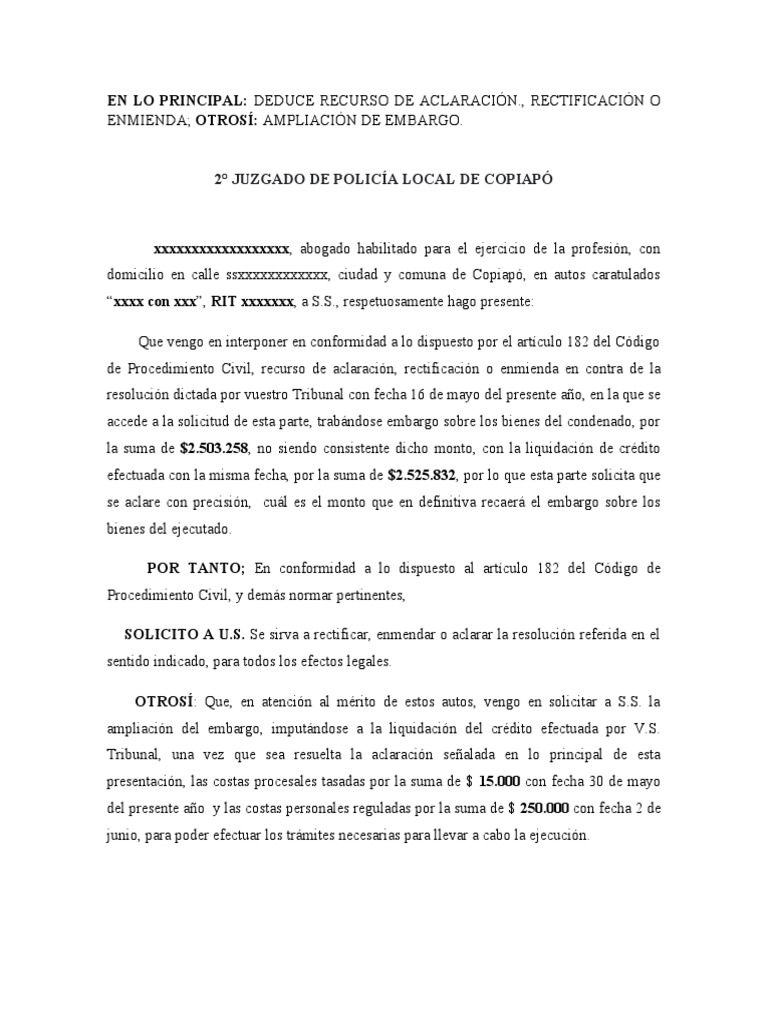 Ampliación de Embargo Modelo | PDF Ampliación de Embargo Modelo | PDF