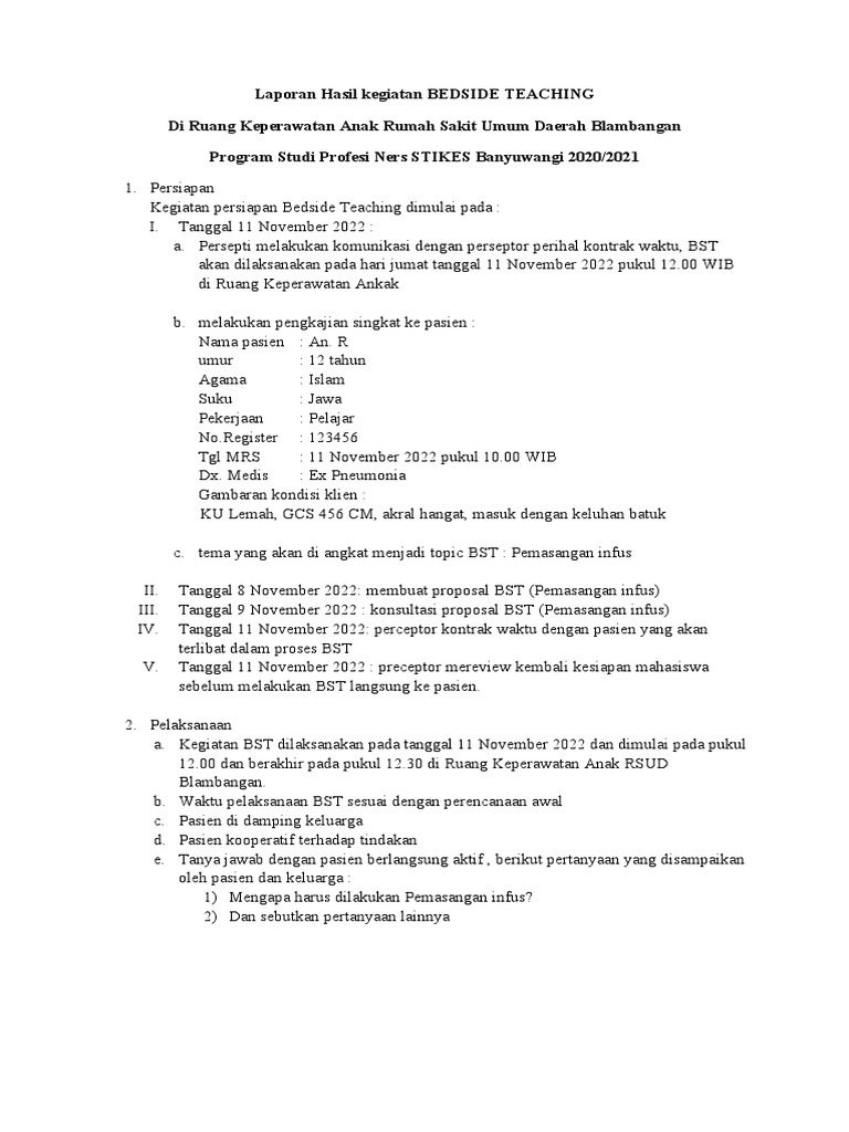 Bedside Teaching Pemasangan Infus di RSUD Blambangan | PDF