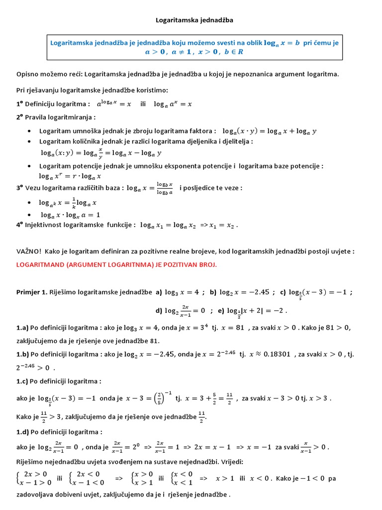 Logaritamske Jednadžbe-Ponavljanje | PDF