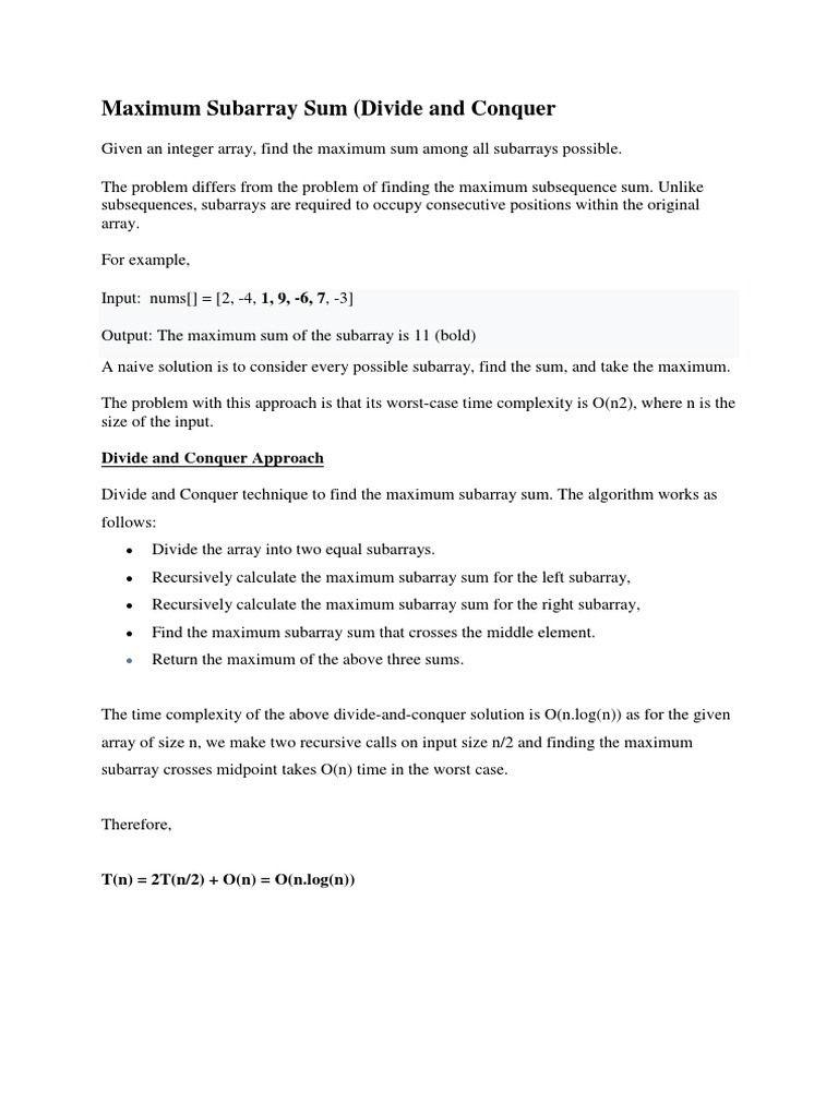 Maximum Subarray Sum | PDF Maximum Subarray Sum | PDF