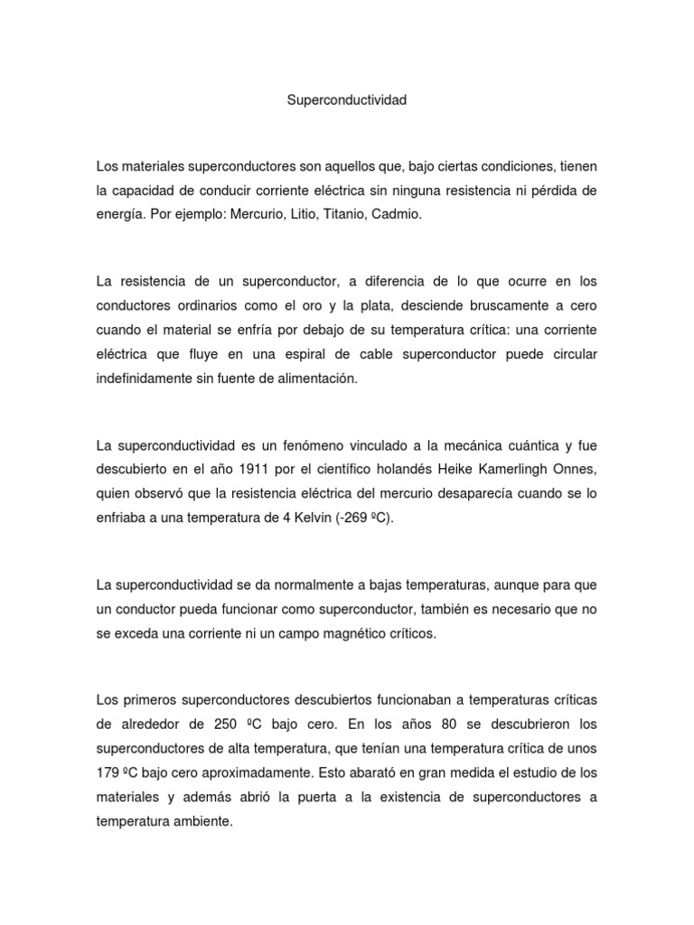 Superconductividad | PDF | Superconductividad | Electromagnetismo