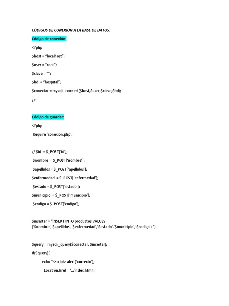 Codigos de Conexión A La Base de Datos | PDF | Php | Ciencias de la Información