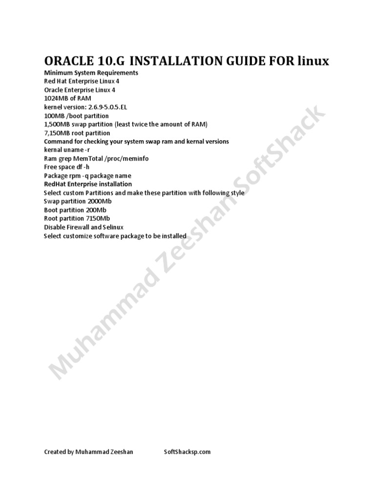 Oracle 10.G Installation Guide For Linux: Minimum System Requirements ...