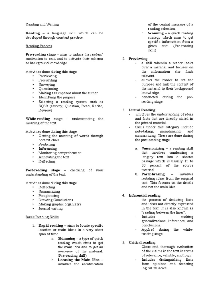Reading and Writing Reviewer | PDF | Résumé | Human Communication