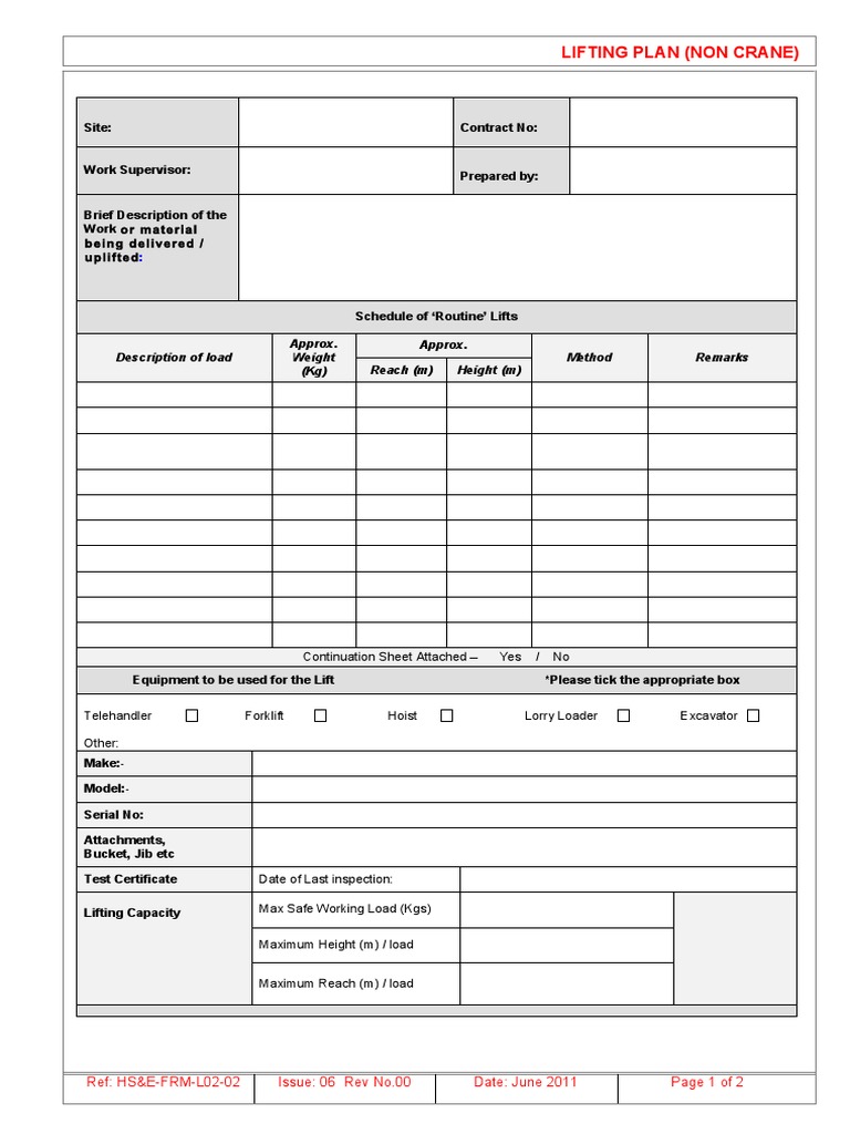 L02-02 Lifting Plan (Non Crane) | PDF | Crane (Machine) | Transport