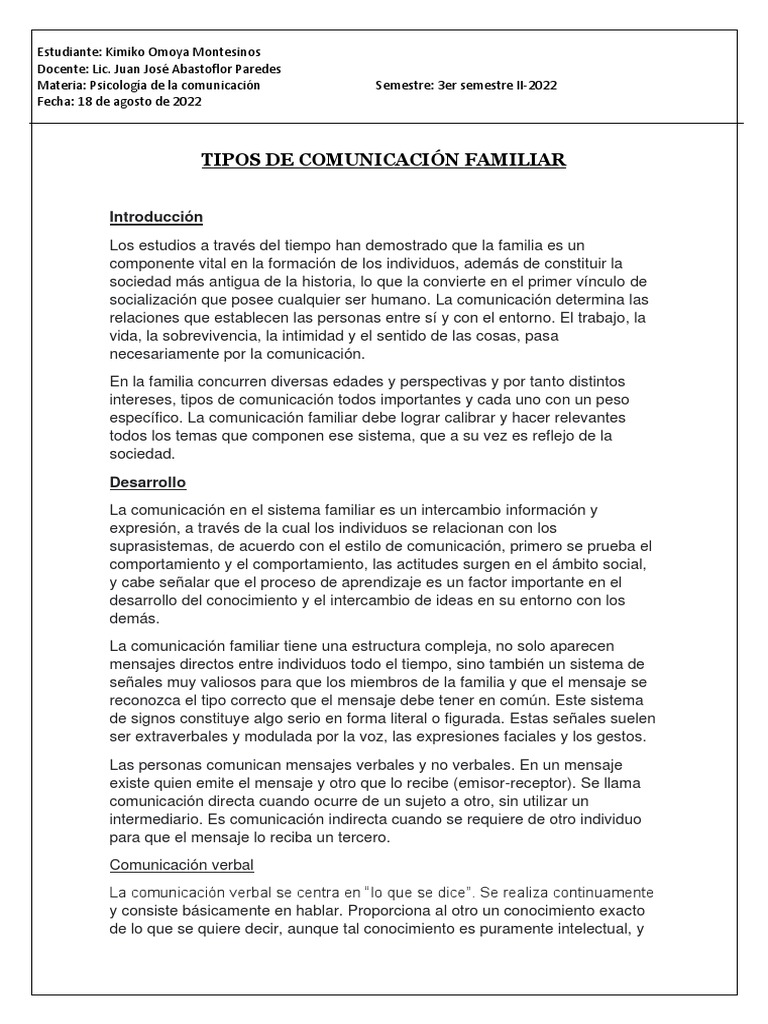 Tipos y niveles de comunicación familiar y sus implicancias en el ...