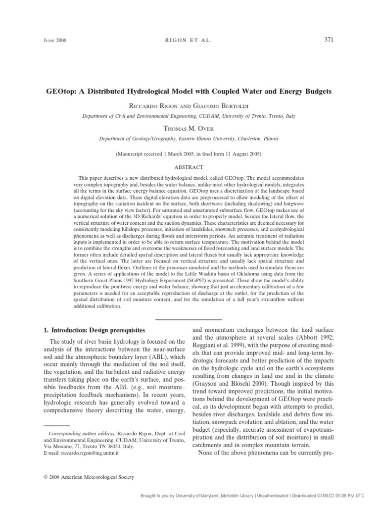 A Distributed Hydrological Model With Coupled Water and Energy Budgets ...