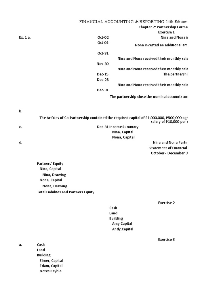 Financial Accounting & Reporting Chapter 2 Exercises | PDF | Balance Sheet | Equity (Finance)