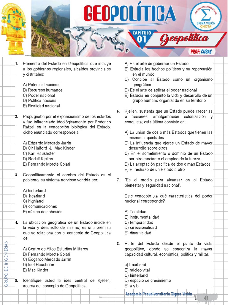 Cuestionario de Geopolítica y Estado | PDF | Geopolítica | Estado ...