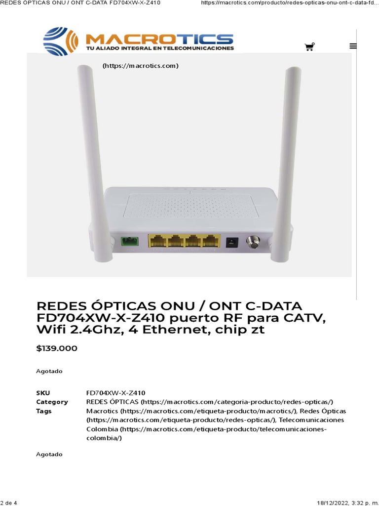 Ont C-Data FD704XW-X-Z410 | PDF | Tecnología