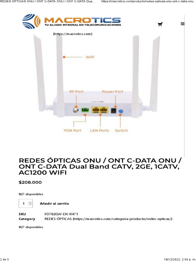 Redes Ópticas: ONU/ONT C-DATA | PDF