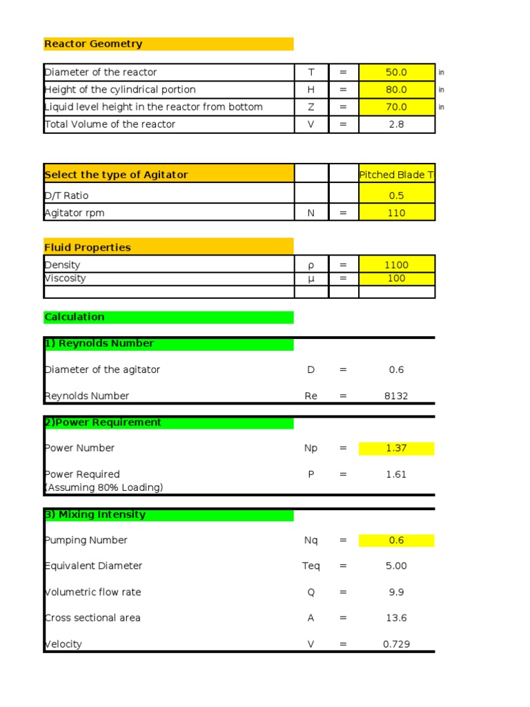 Agitator Power Requirement and Mixing Intensity Calculation | PDF ...