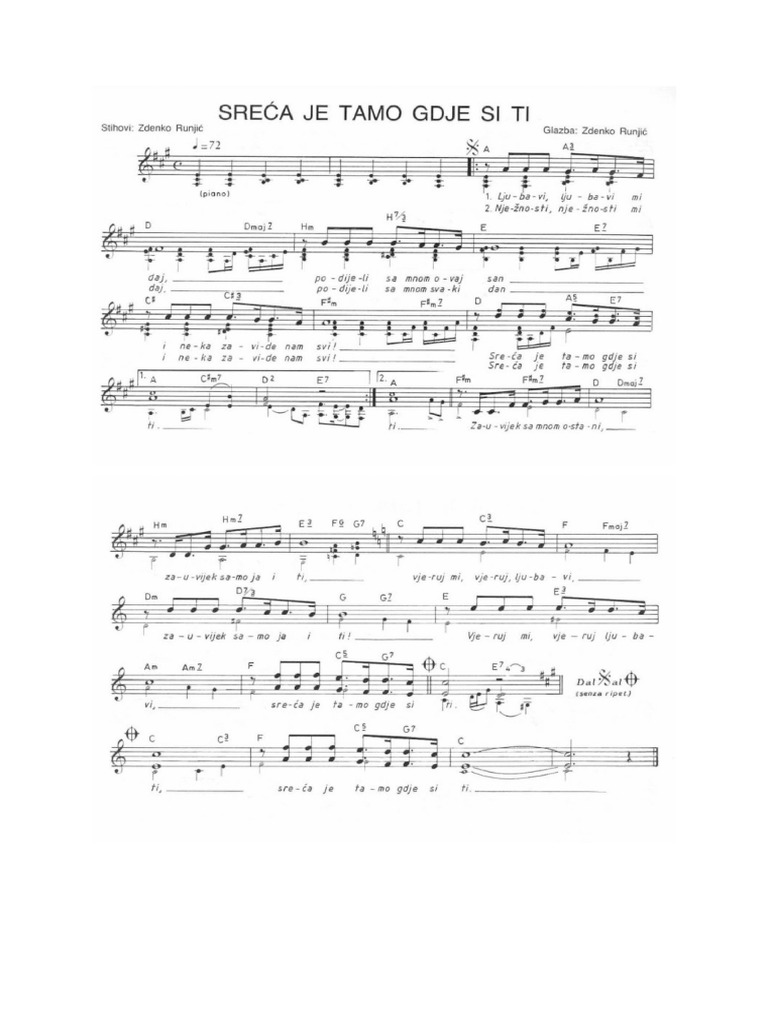 Sreća Je Tamo Gdje Si Ti Note | PDF