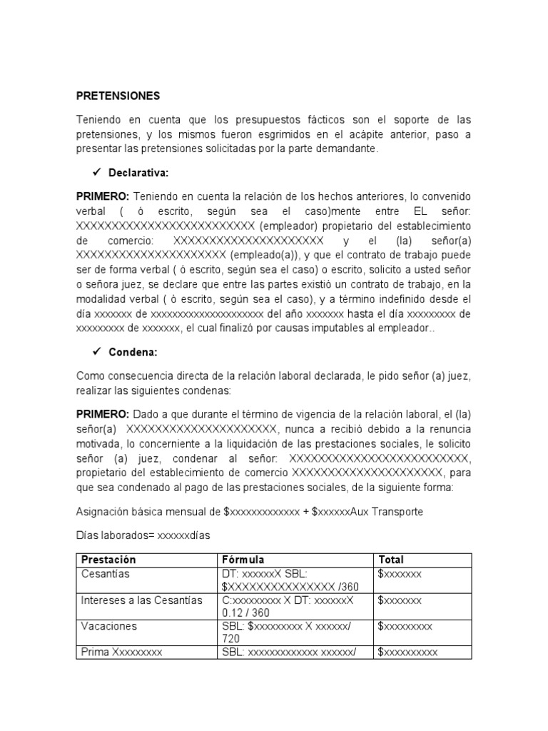 PRETENSIONES Demanda Laboral | Descargar gratis PDF | Salario | Derecho ...