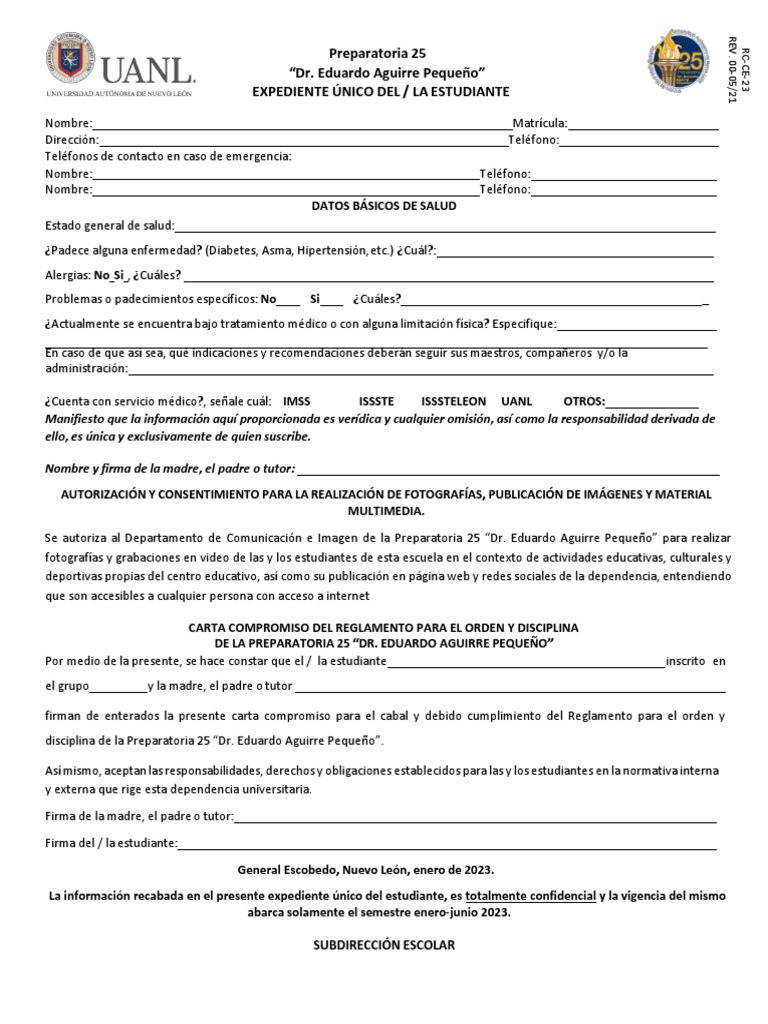 EXPEDIENTE uNICO DEL ESTUDIANTE SEMESTRE ENERO 2023 | PDF