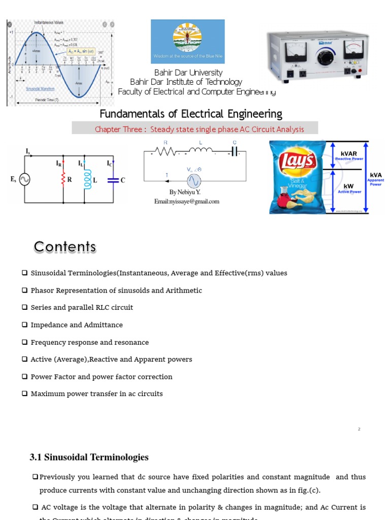 Chapter 3 Steady State Single Phase AC Circuit Analysis Part 1 | PDF ...