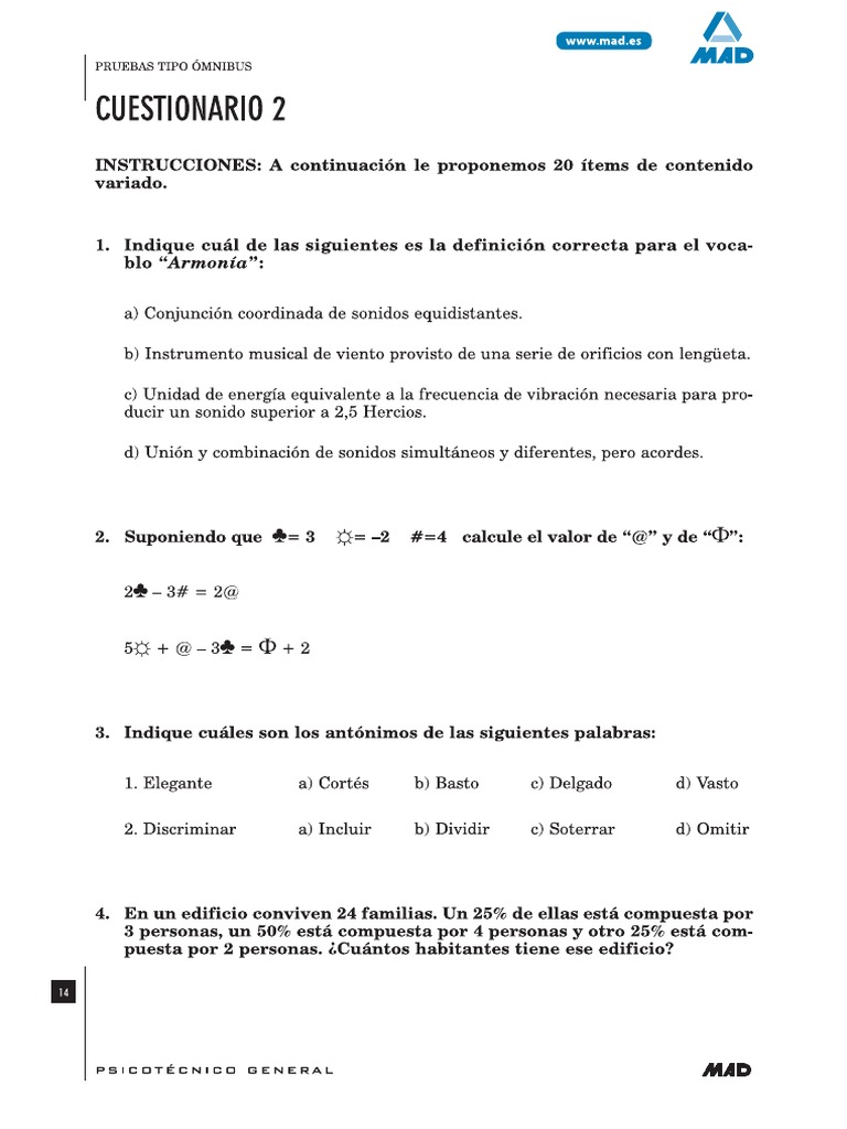 Prueba Tipo Ómnibus - Cuestionario 2 | PDF