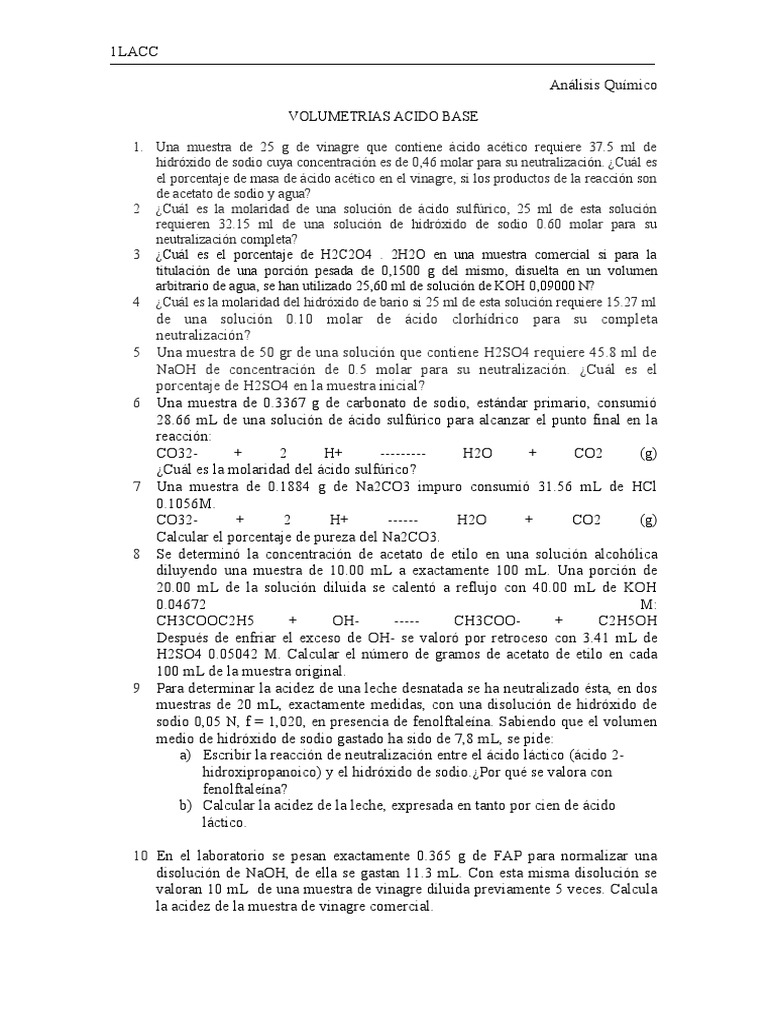 Ejercicios Valoraciones Acido Base | PDF | Hidróxido de sodio | Ácido clorhídrico