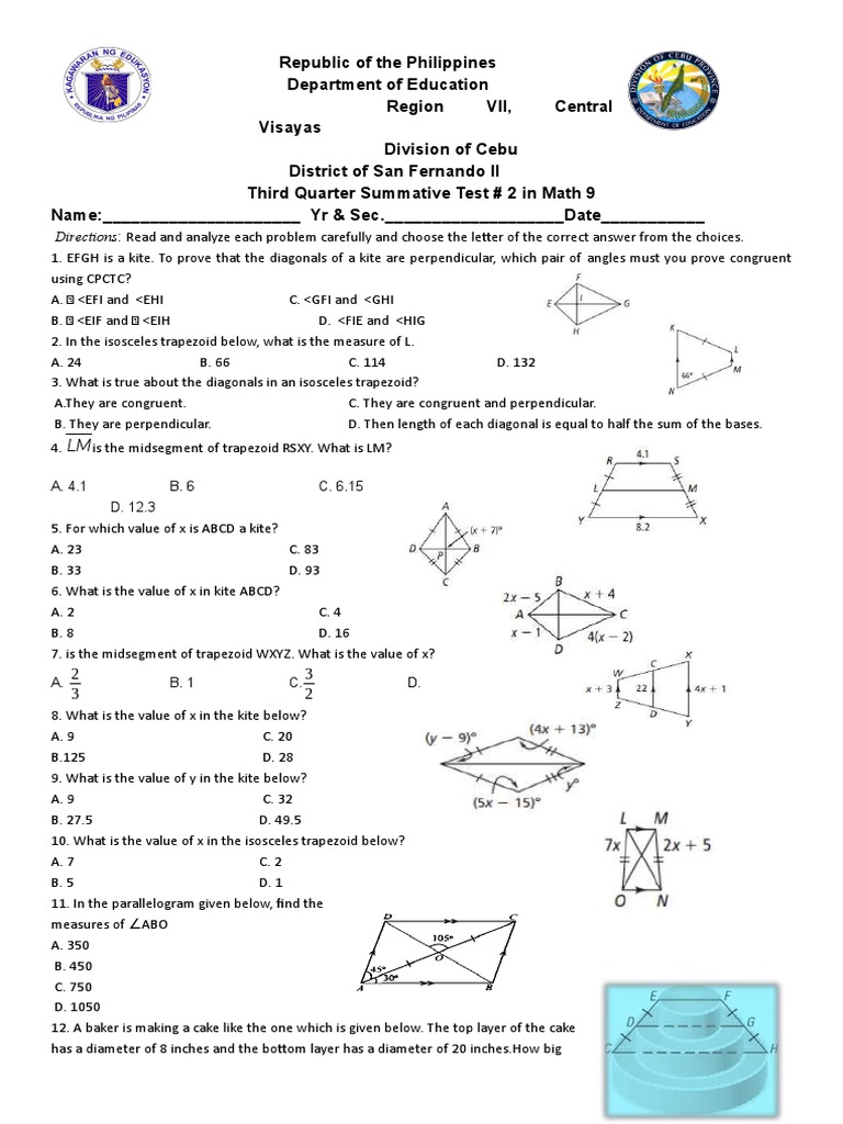 Math 9 Test #2 | PDF | Geometric Shapes | Elementary Mathematics