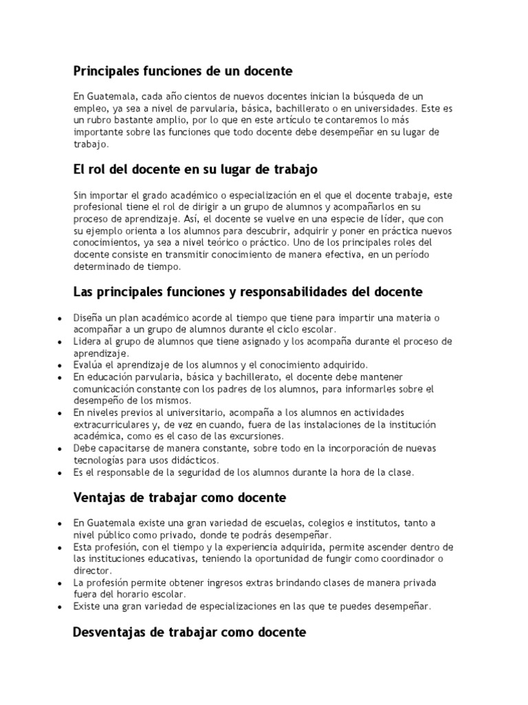 Principales Funciones de Un Docente | PDF | Maestros | Método de enseñanza